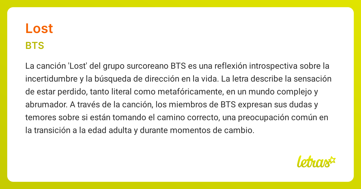 Significado de la canción LOST (BTS) - LETRAS.COM