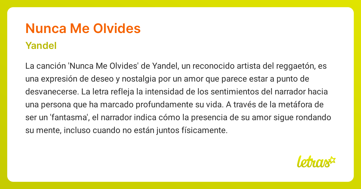 Significado de la canción NUNCA ME OLVIDES (Yandel) - LETRAS.COM