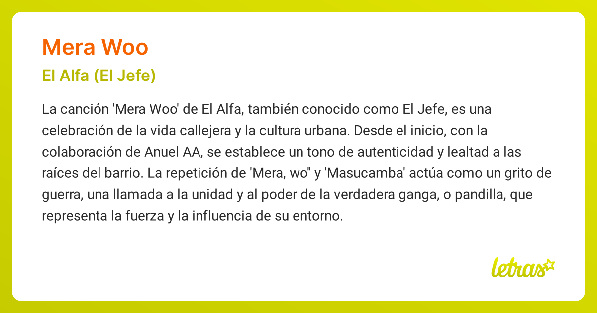 Significado de la canción MERA WOO (El Alfa (El Jefe)) - LETRAS.COM
