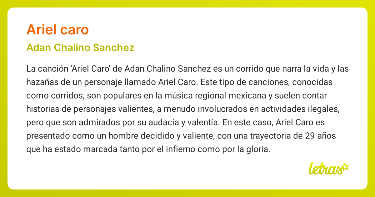 Significado de la canción ARIEL CARO (Adan Chalino Sanchez) - LETRAS.COM