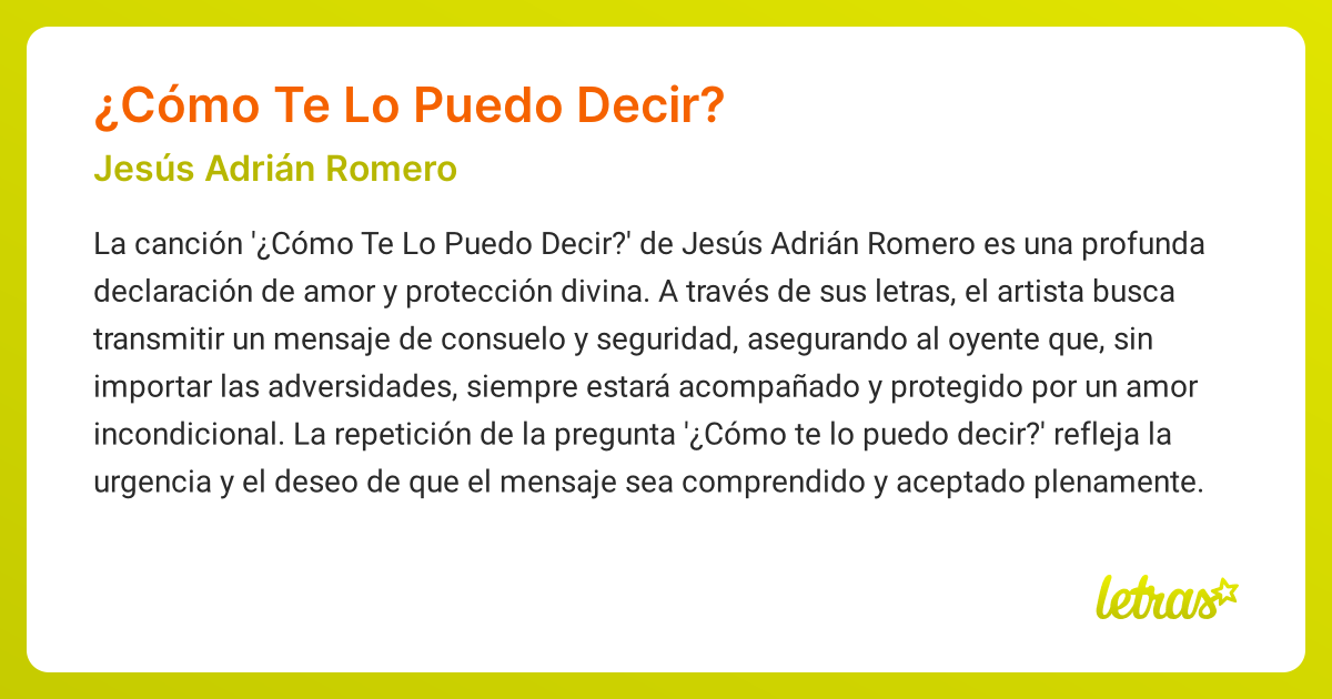 Significado de la canción ¿CÓMO TE LO PUEDO DECIR? (Jesús Adrián Romero ...