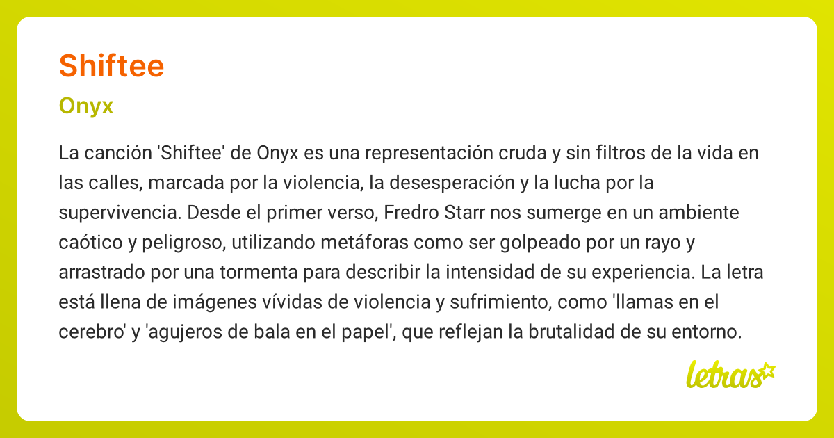 Significado de la canción SHIFTEE (Onyx) - LETRAS.COM