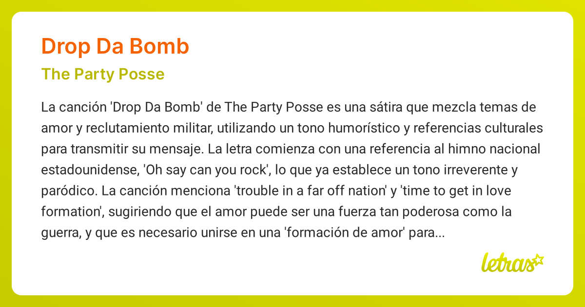 Significado de la canción DROP DA BOMB (The Party Posse) - LETRAS.COM