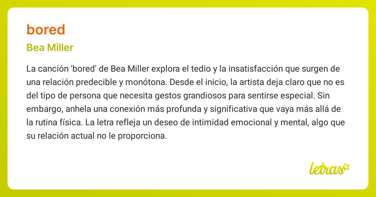 Significado de la canción BORED (Bea Miller) - LETRAS.COM
