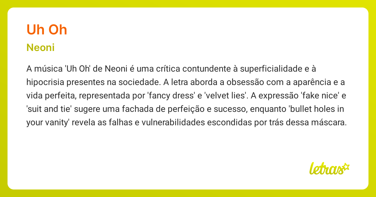 Significado da música UH OH (Neoni) - LETRAS.MUS.BR