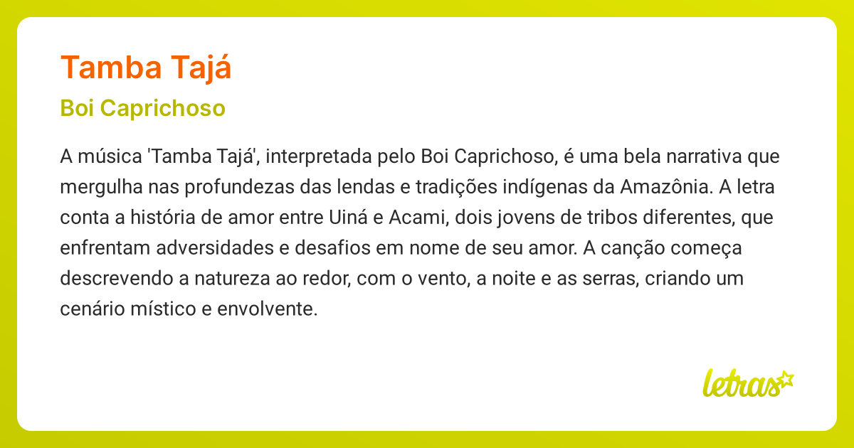 Significado da música TAMBA TAJÁ (Boi Caprichoso) - LETRAS.MUS.BR