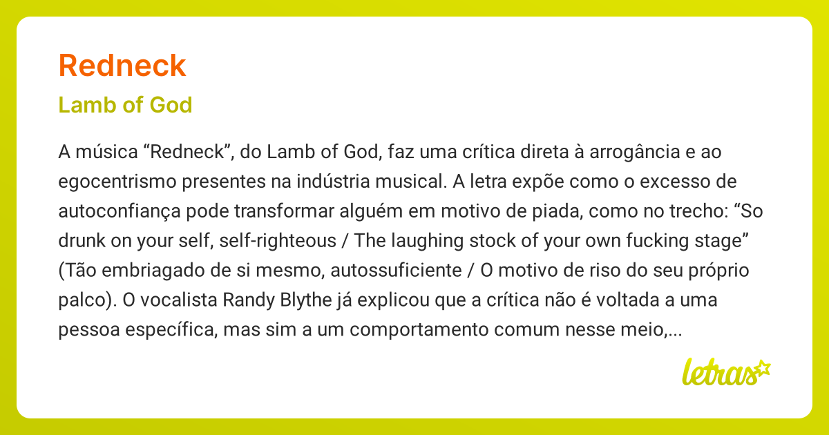 Significado da música REDNECK (Lamb of God) - LETRAS.MUS.BR