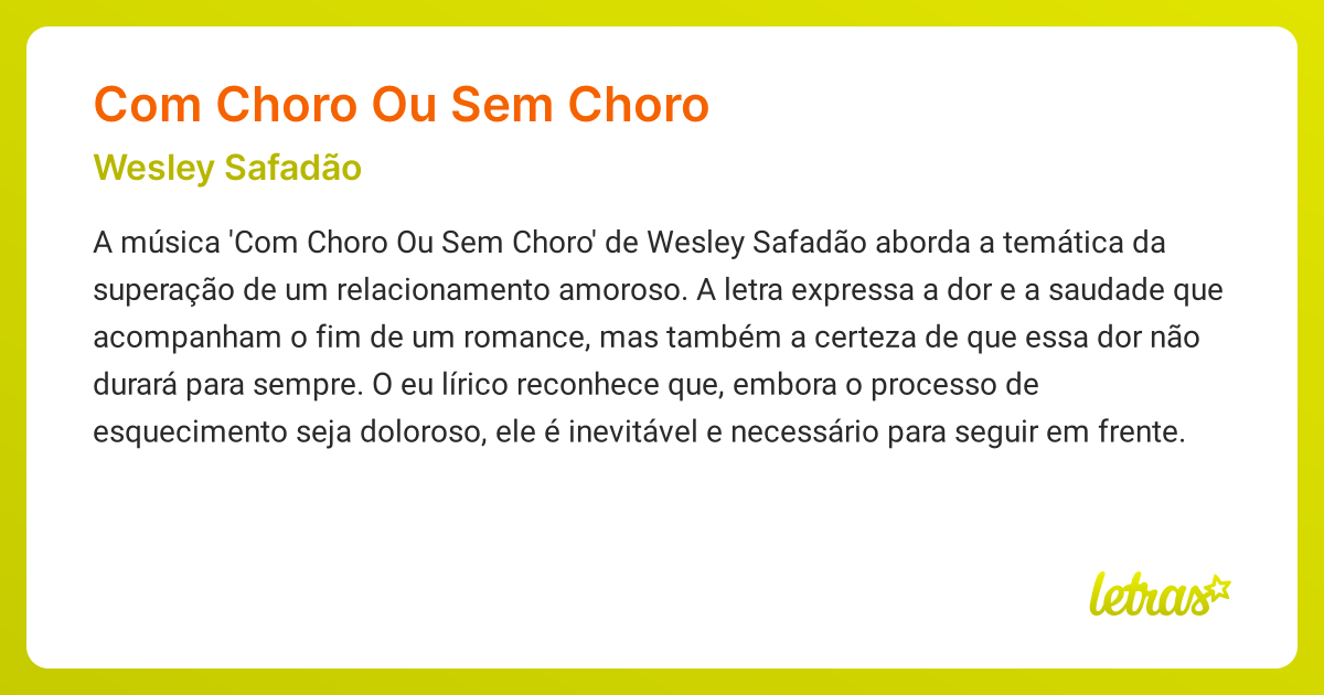 Significado da música COM CHORO OU SEM CHORO (Wesley Safadão) - LETRAS ...