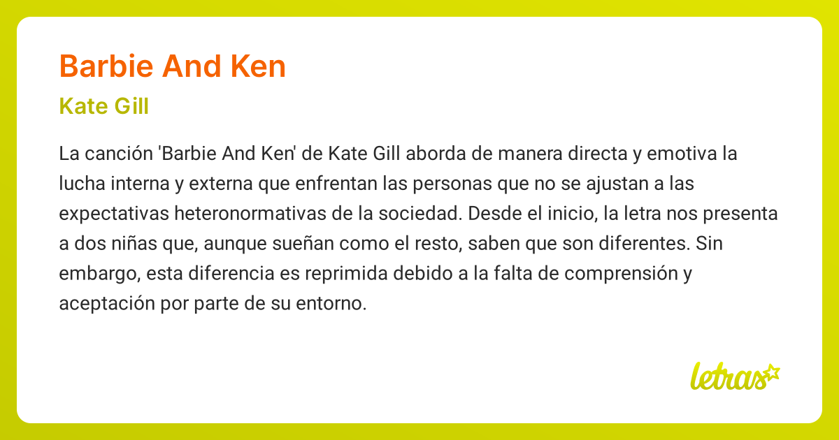 Significado de la canción BARBIE AND KEN (Kate Gill) - LETRAS.COM