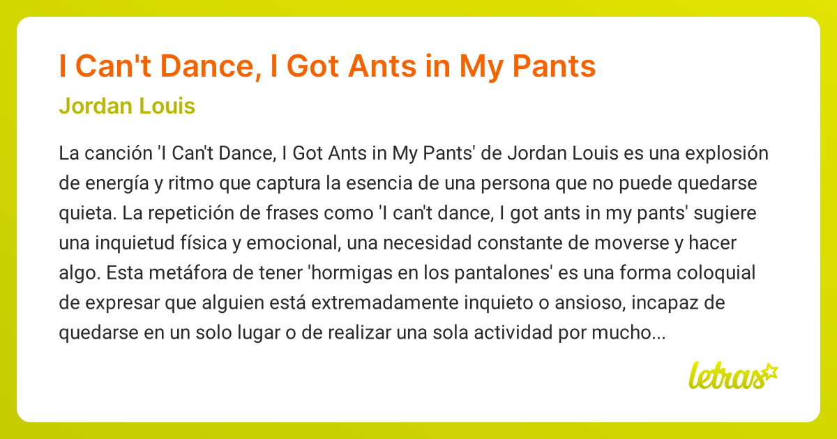 Significado de la canción I Can't Dance, I Got Ants in My Pants (Jordan ...