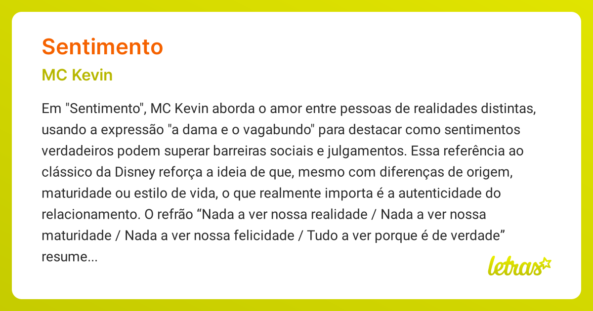 Significado da música SENTIMENTO (MC Kevin) - LETRAS.MUS.BR
