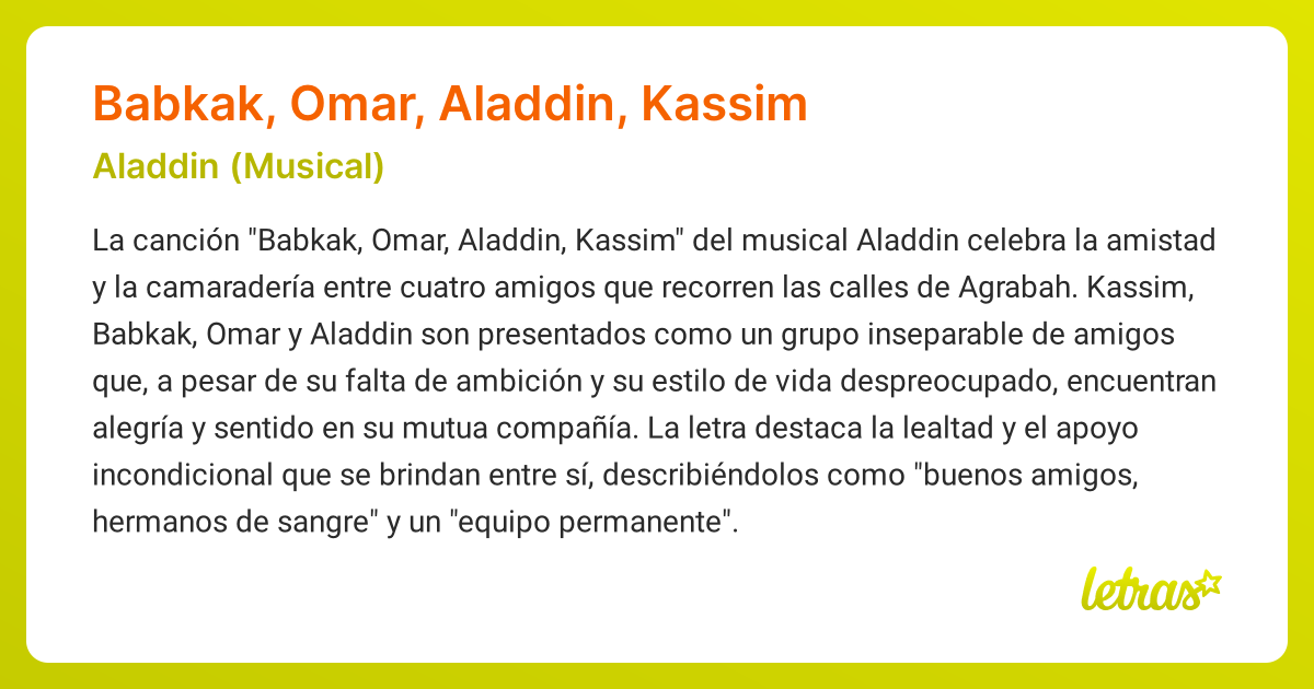 Significado de la canción BABKAK, OMAR, ALADDIN, KASSIM (Aladdin ...