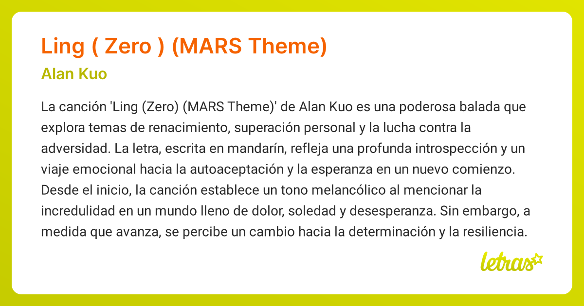 Significado de la canción LING ( ZERO ) (MARS THEME) (Alan Kuo ...