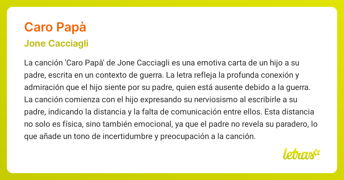 Significado de la canción CARO PAPÀ (Jone Cacciagli) - LETRAS.COM