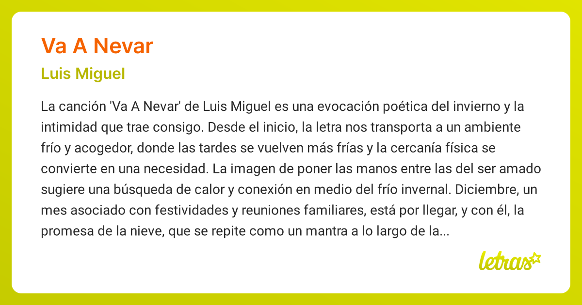 Significado de la canción VA A NEVAR (Luis Miguel) - LETRAS.COM