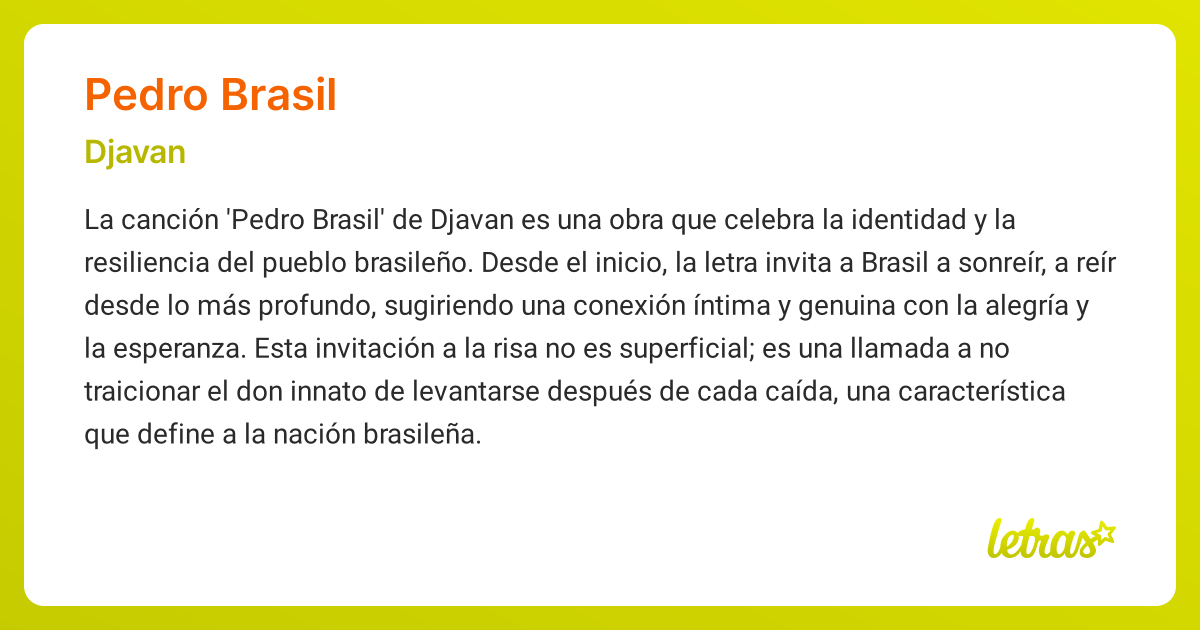 Significado de la canción PEDRO BRASIL (Djavan) - LETRAS.COM