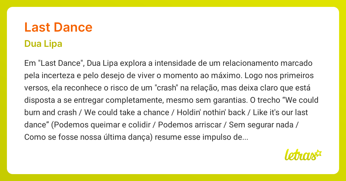 Significado da música LAST DANCE (Dua Lipa) - LETRAS.MUS.BR