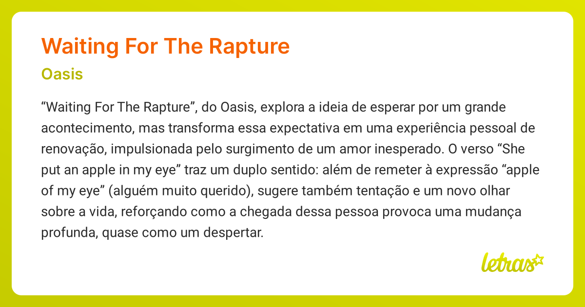 Significado da música WAITING FOR THE RAPTURE (Oasis) - LETRAS.MUS.BR