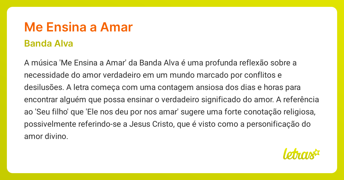Significado da música ME ENSINA A AMAR (Banda Alva) - LETRAS.MUS.BR