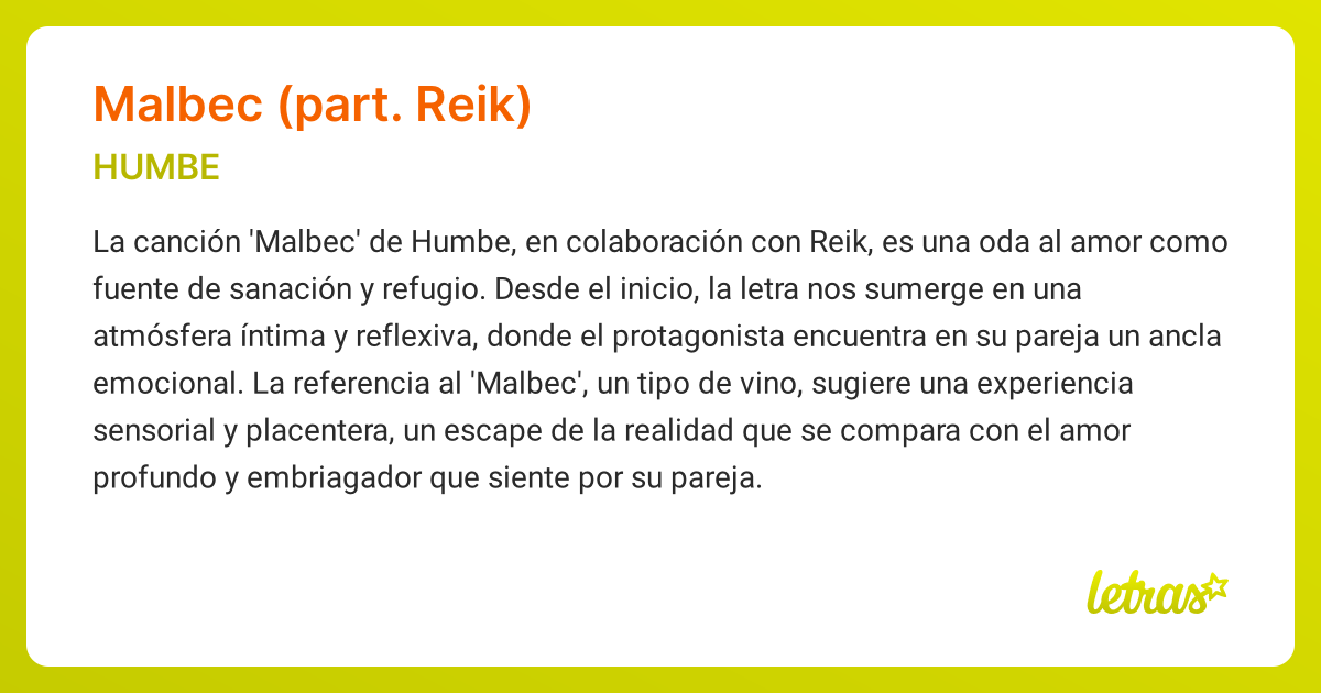Significado de la canción MALBEC (PART. REIK) (HUMBE) - LETRAS.COM