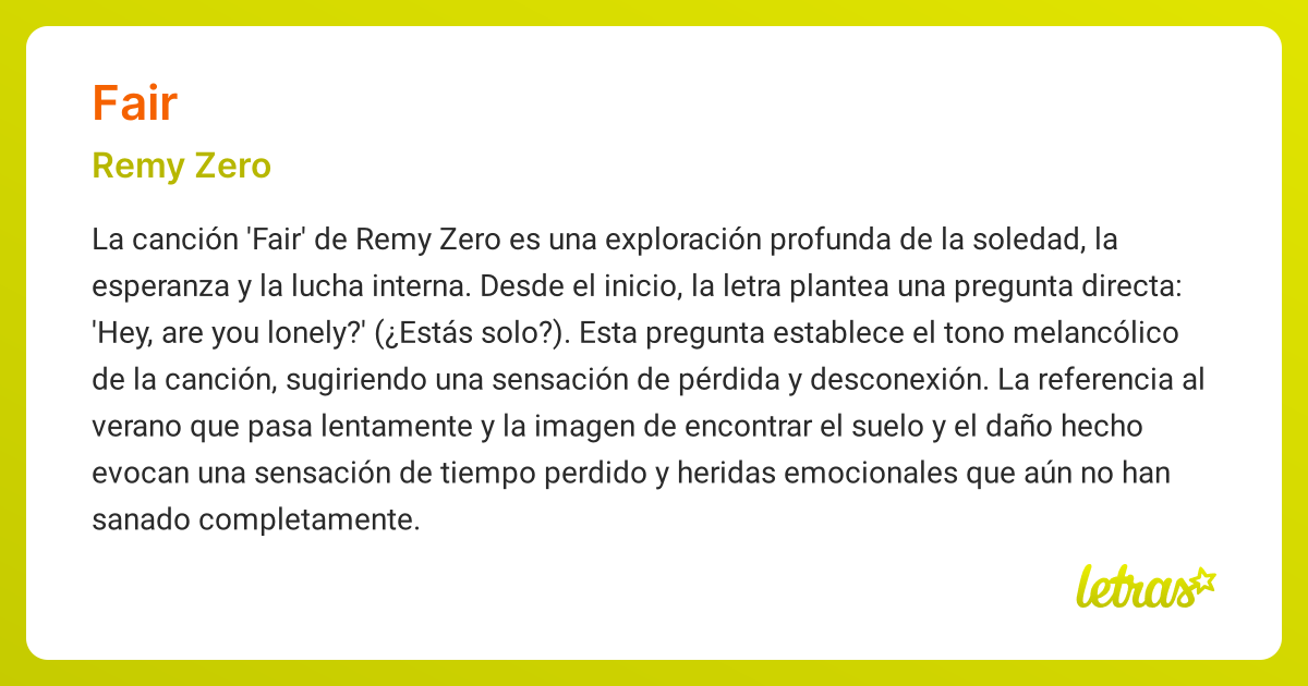 Significado de la canción FAIR (Remy Zero) - LETRAS.COM