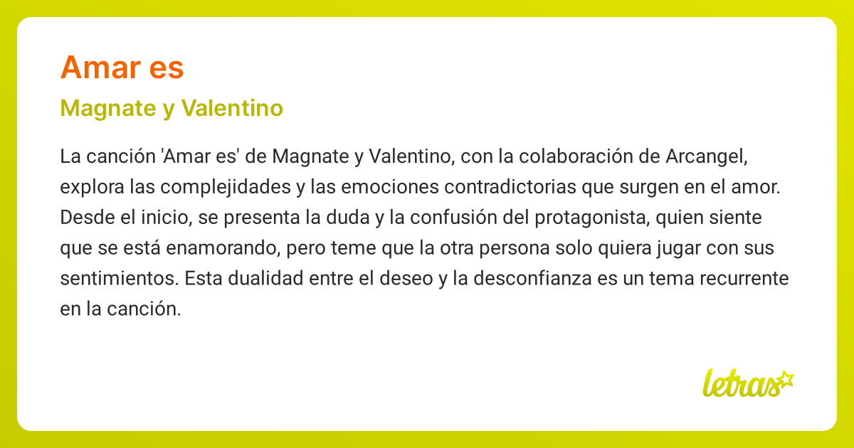Significado de la canción AMAR ES (Magnate y Valentino) - LETRAS.COM