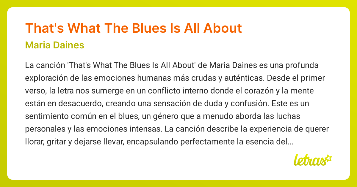 Significado de la canción That's What The Blues Is All About (Maria ...