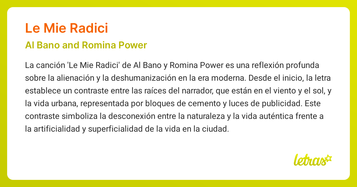 Significado de la canción LE MIE RADICI (Al Bano and Romina Power ...