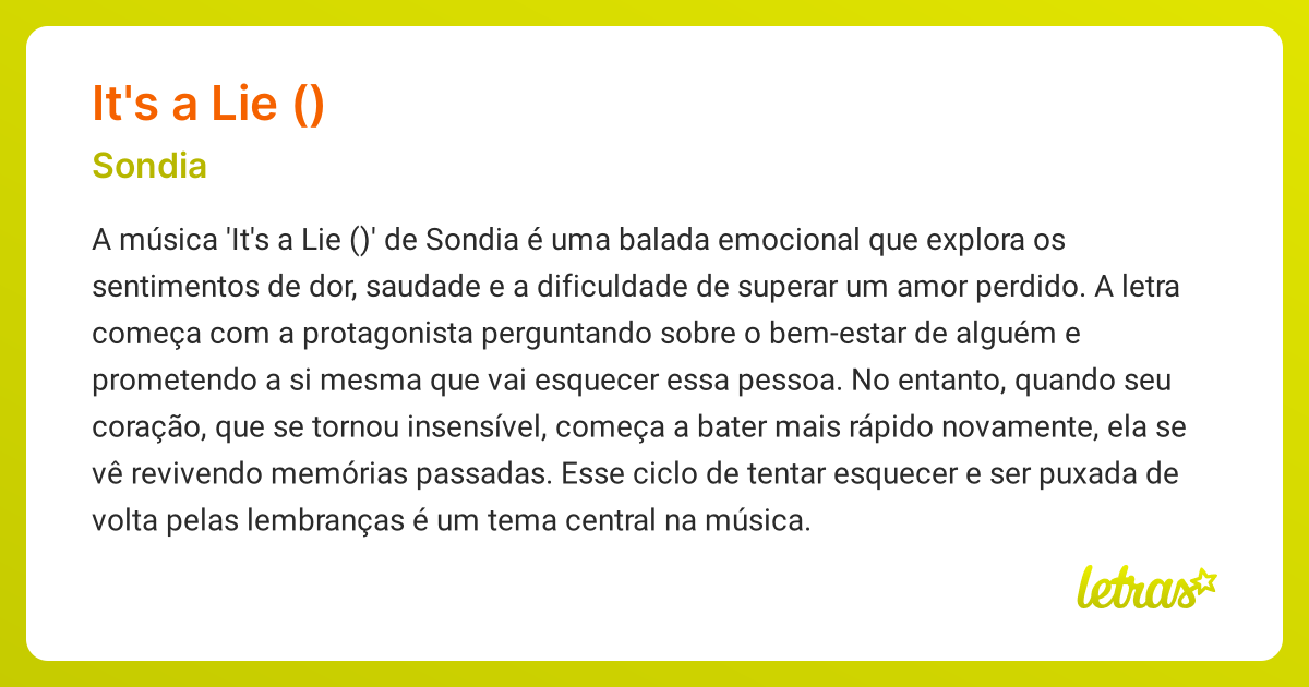 Significado da música IT'S A LIE (거짓말인데) (Sondia) - LETRAS.MUS.BR