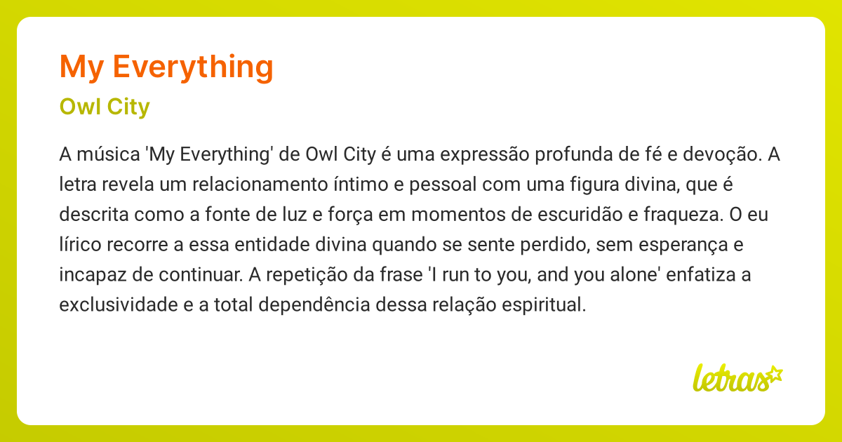 Significado da música MY EVERYTHING (Owl City) - LETRAS.MUS.BR