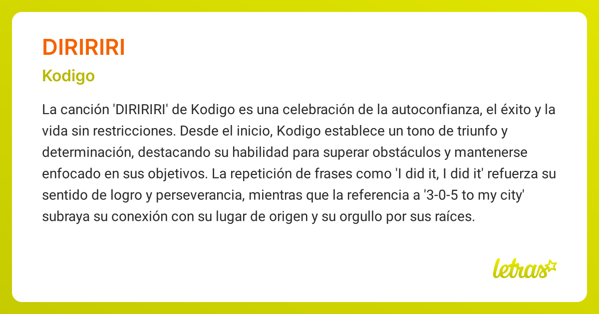 Significado de la canción DIRIRIRI (Kodigo) - LETRAS.COM