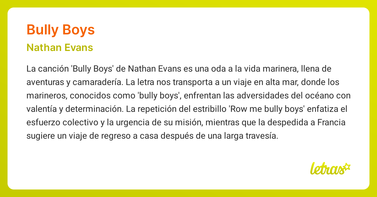 Significado de la canción BULLY BOYS (Nathan Evans) - LETRAS.COM