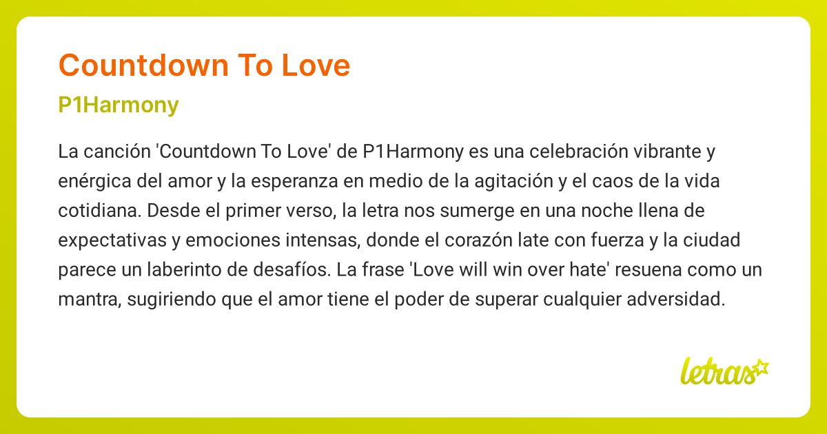 Significado de la canción COUNTDOWN TO LOVE (P1Harmony) - LETRAS.COM