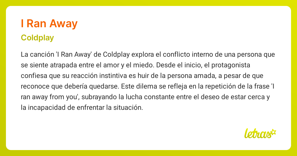 Significado de la canción I RAN AWAY (Coldplay) - LETRAS.COM