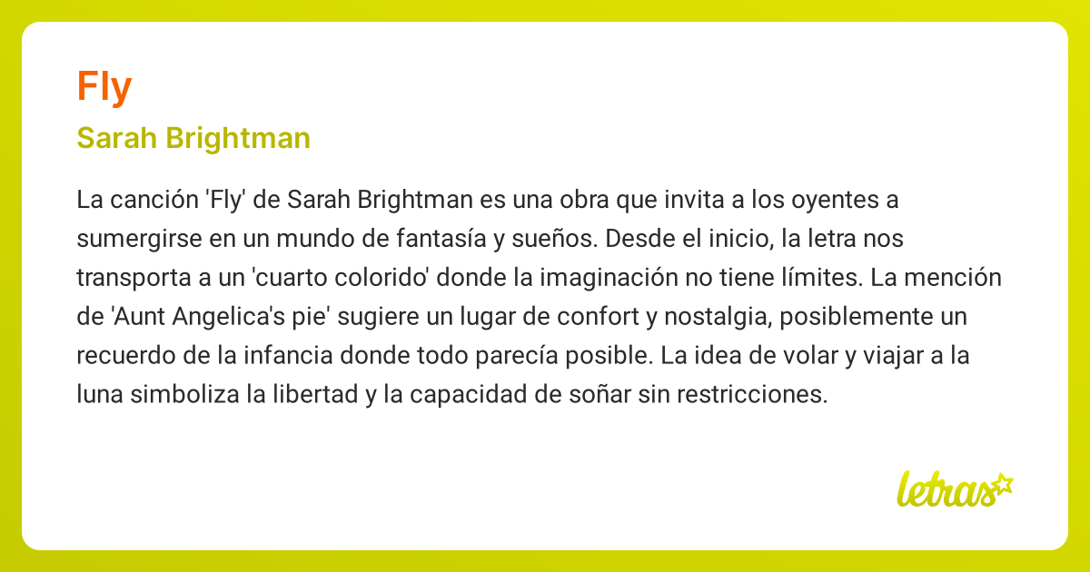 Significado de la canción FLY (Sarah Brightman) - LETRAS.COM