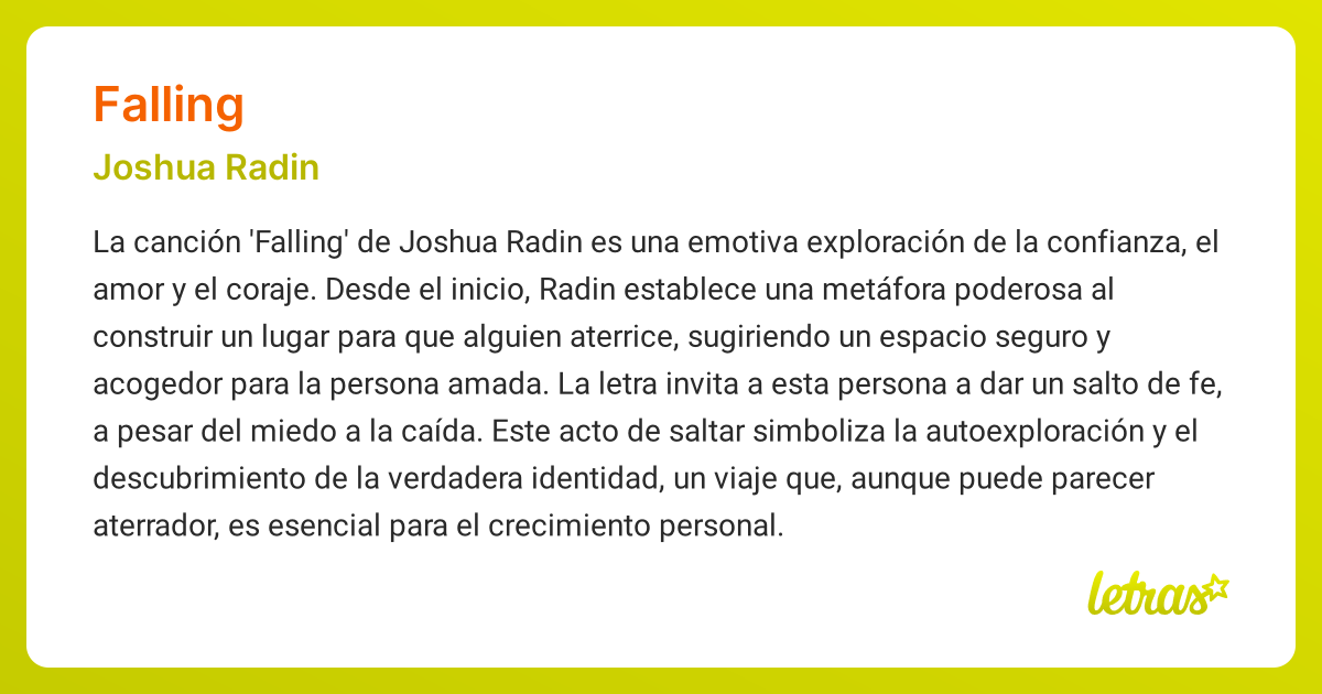 Significado de la canción FALLING (Joshua Radin) - LETRAS.COM