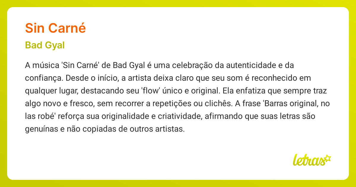 Significado da música SIN CARNÉ (Bad Gyal) - LETRAS.MUS.BR