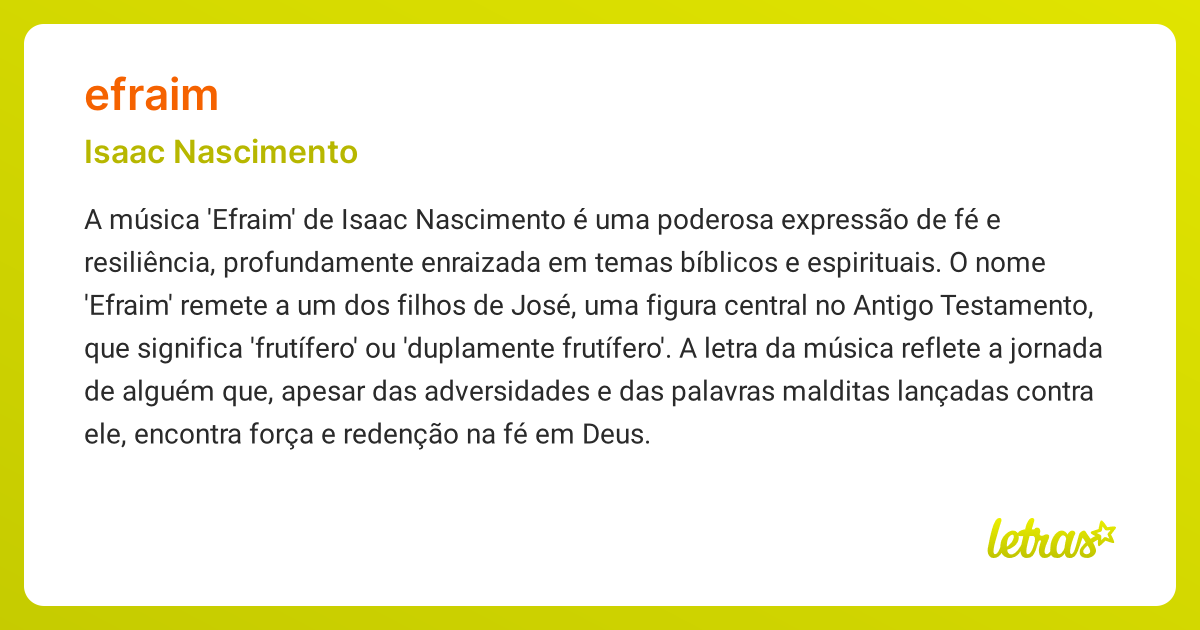 Significado da música EFRAIM (Isaac Nascimento) - LETRAS.MUS.BR