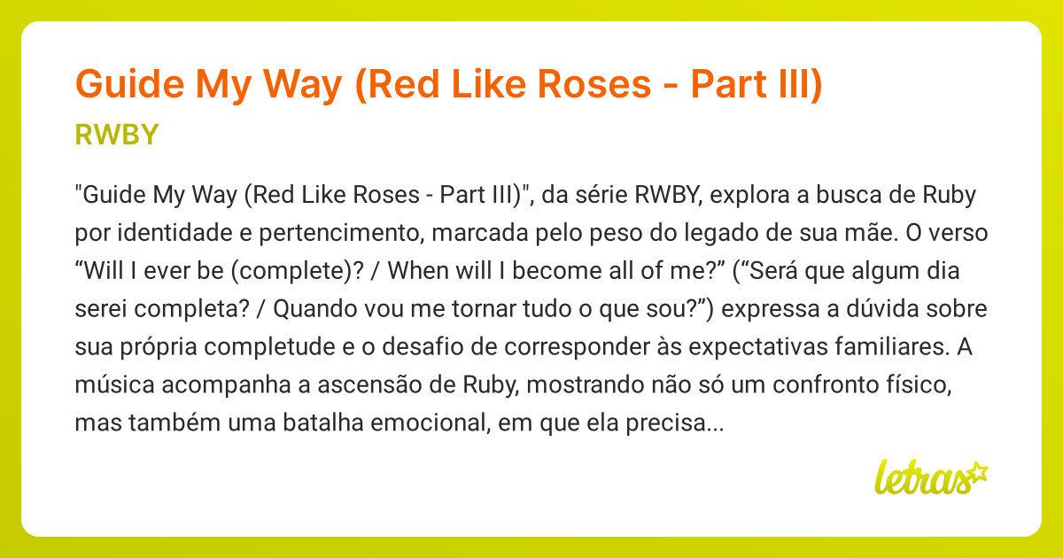 Significado da música Guide My Way (Red Like Roses - Part III) (RWBY ...