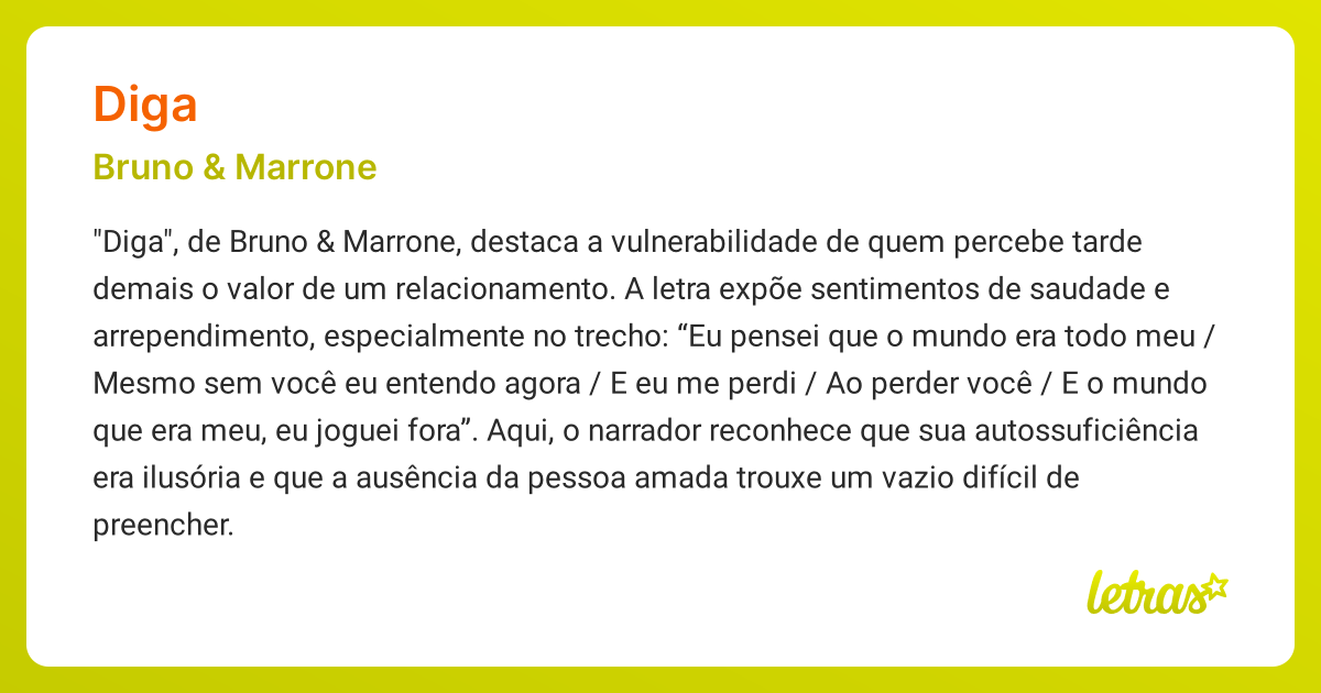 Significado da música DIGA (Bruno & Marrone) - LETRAS.MUS.BR
