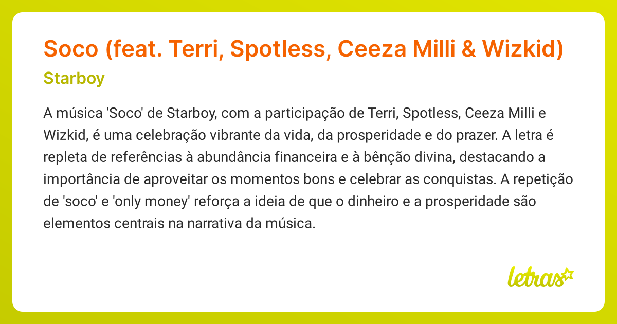 Significado da música Soco (feat. Terri, Spotless, Ceeza Milli & Wizkid ...
