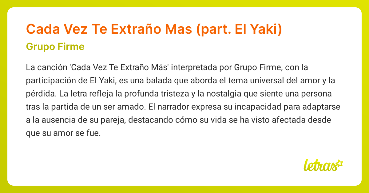 Significado de la canción Cada Vez Te Extraño Mas (part. El Yaki ...