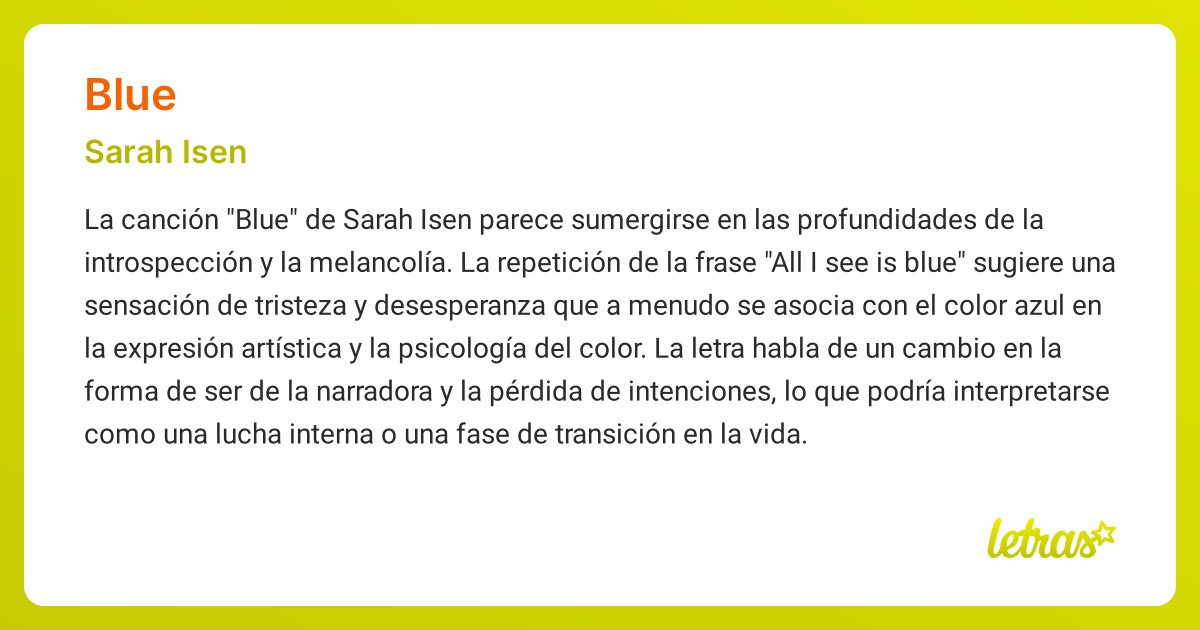 Significado de la canción BLUE (Sarah Isen) - LETRAS.COM
