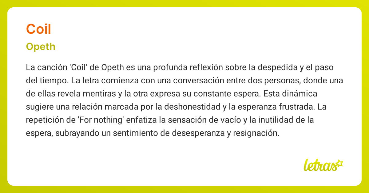 Significado de la canción COIL (Opeth) - LETRAS.COM