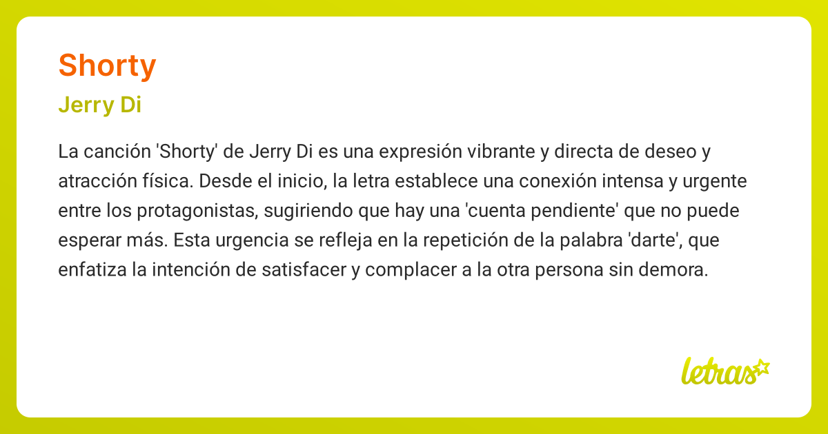 Significado de la canción SHORTY (Jerry Di) - LETRAS.COM
