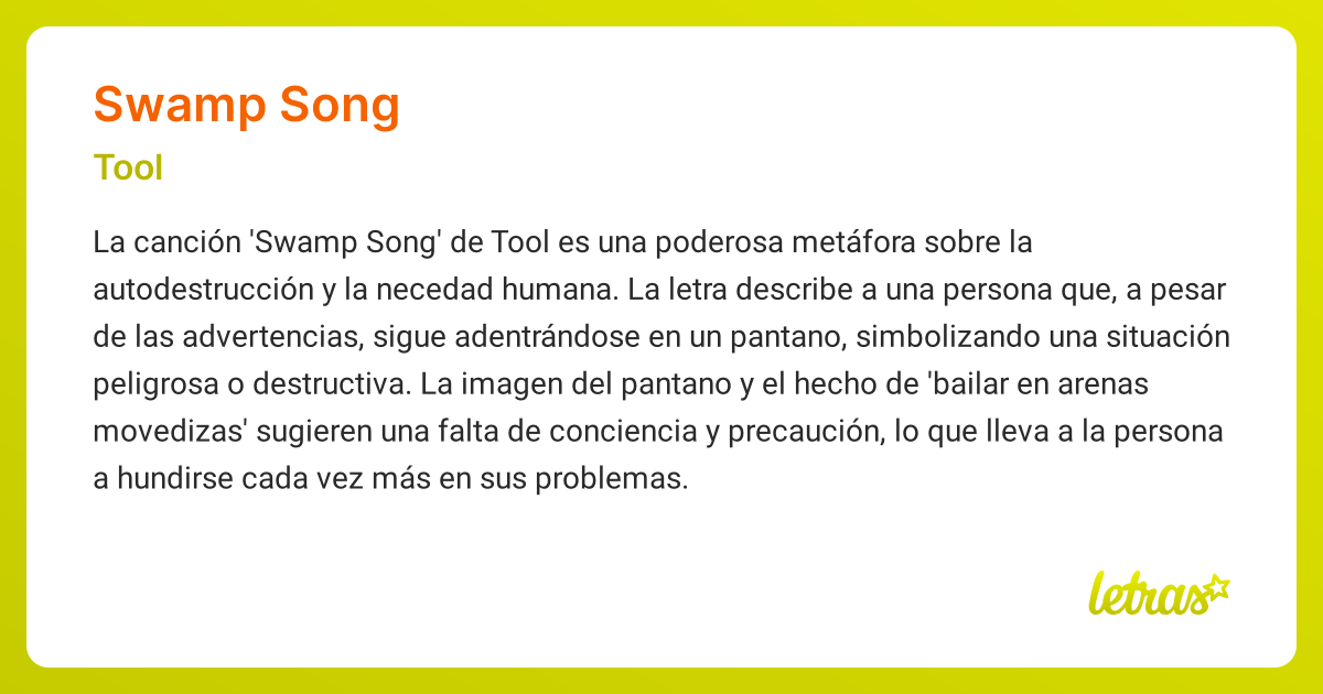 Significado de la canción SWAMP SONG (Tool) - LETRAS.COM