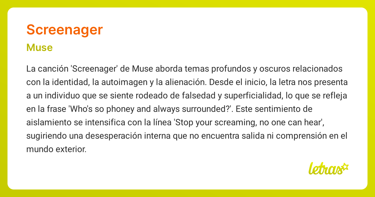 Significado de la canción SCREENAGER (Muse) - LETRAS.COM
