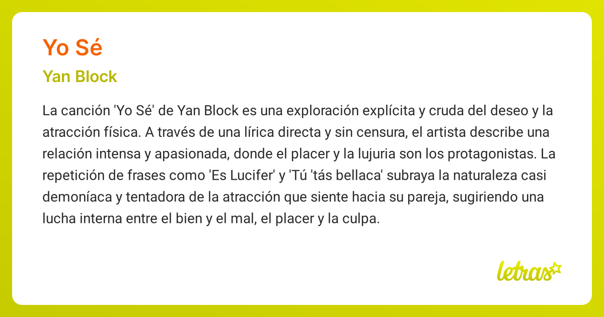 Significado de la canción YO SÉ (Yan Block) - LETRAS.COM