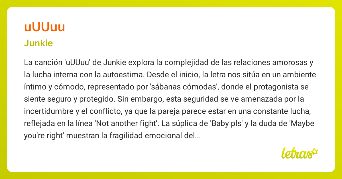Significado de la canción UUUUU (Junkie) - LETRAS.COM