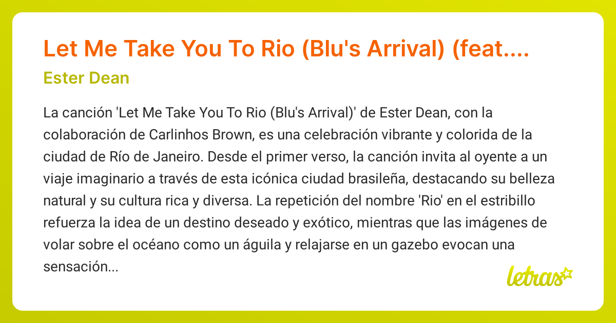 Significado de la canción Let Me Take You To Rio (Blu's Arrival) (feat ...